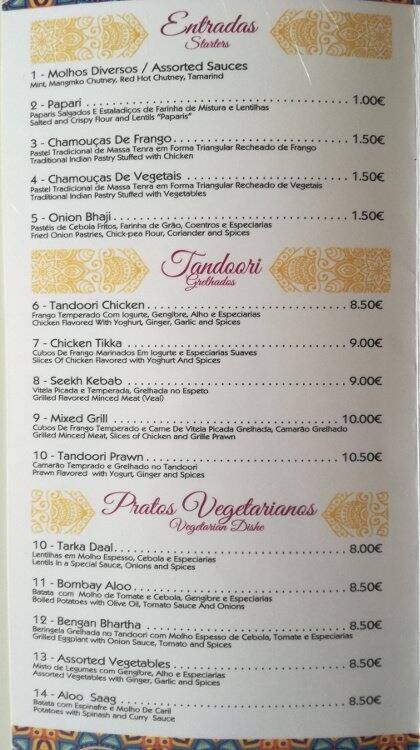 Menu at Marrakesh restaurant, Lisbon
