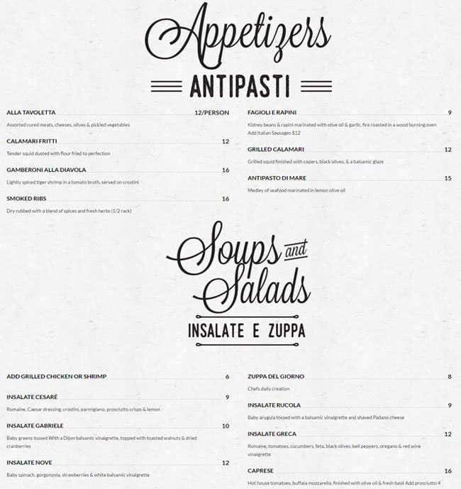 Menu at Nove Ristorante steakhouse, Vaughan