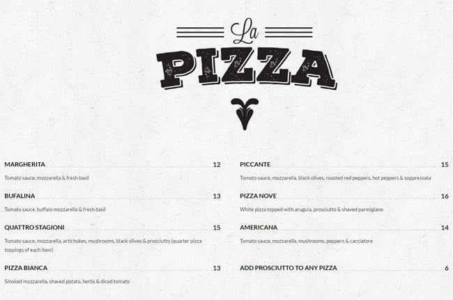 Menu at Nove Ristorante steakhouse, Vaughan