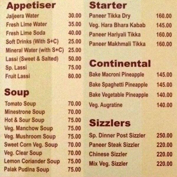 Dinner Post Restaurant Menu, Menu for Dinner Post Restaurant, Odhav ...