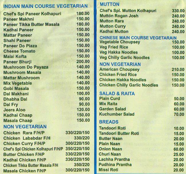 Menu at Chef's Kitchen, Panchkula, 73 - 74 Booth