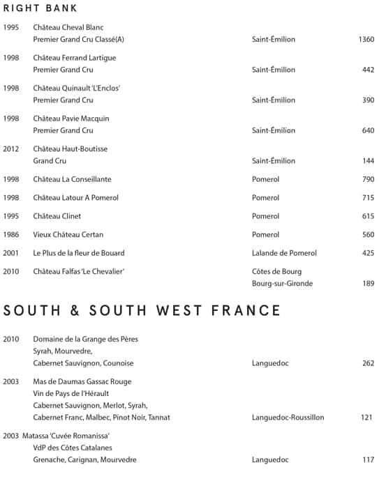 Menu at Botanical Hotel restaurant, South Yarra