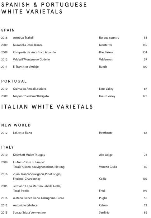 Menu at Botanical Hotel restaurant, South Yarra