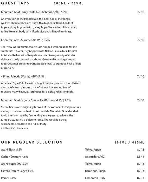 Menu at Botanical Hotel restaurant, South Yarra