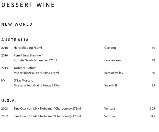 Menu at Botanical Hotel restaurant, South Yarra