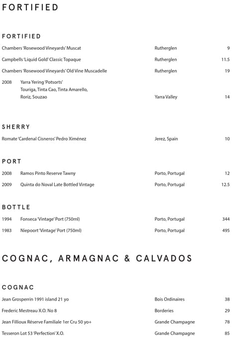 Menu at Botanical Hotel restaurant, South Yarra