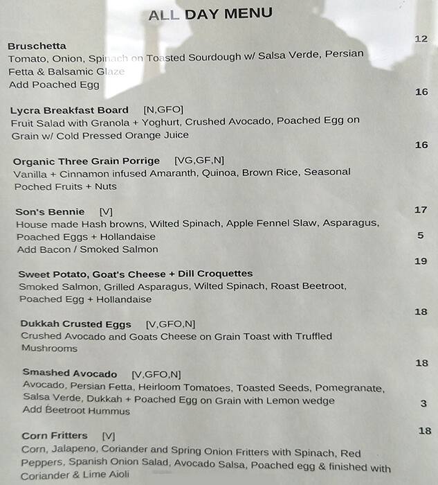 Menu at The Colonel's Son cafe, Black Rock, 299 Beach Road