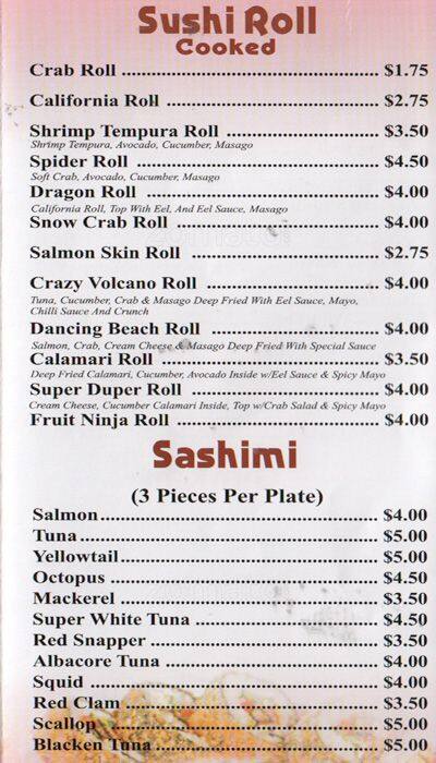 Menu at Sushi Express restaurant, Tacoma, S Steele St