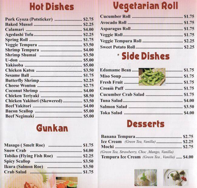 Menu at Sushi Express restaurant, Tacoma, S Steele St