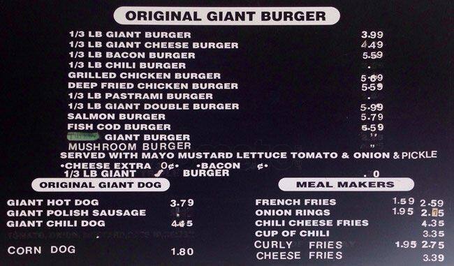 Menu at Giant Burger restaurant, San Leandro, 750 Doolittle Dr