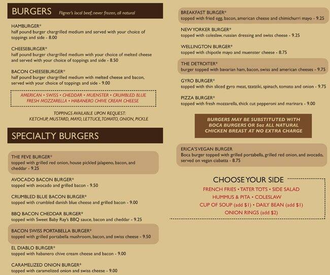 Menu at The Feve pub & bar, Oberlin