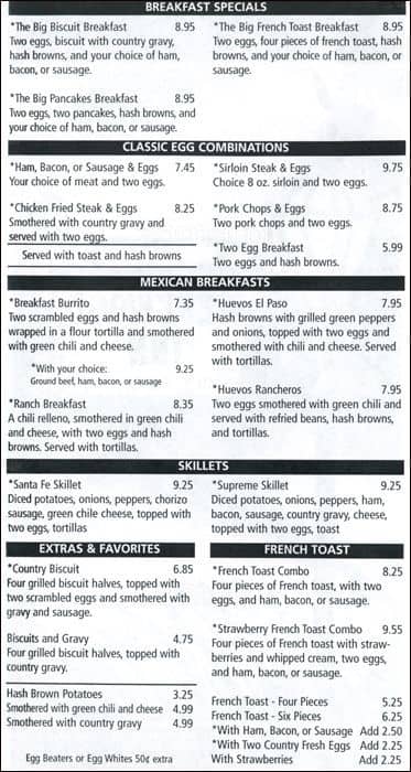 Menu at Westwood Inn restaurant, Lakewood