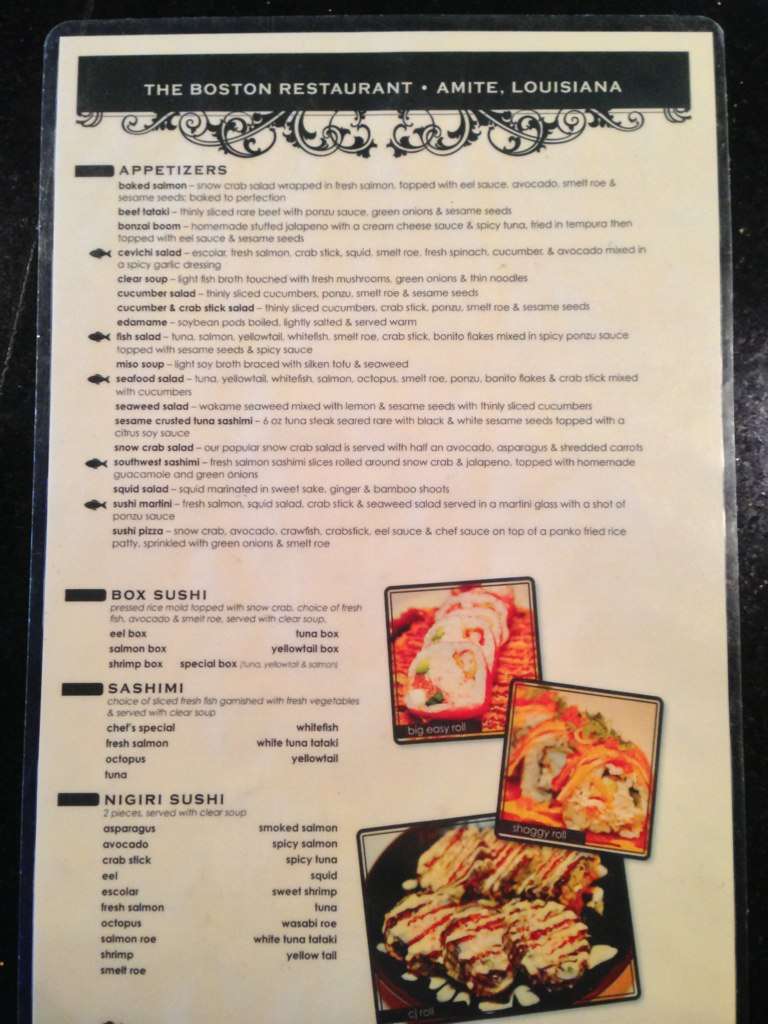 Menu at The Boston Restaurant, Amite City