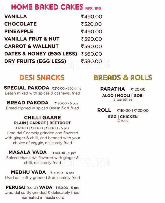 Menu at Meraki bakes (home bakery ), Secunderabad, 31-68