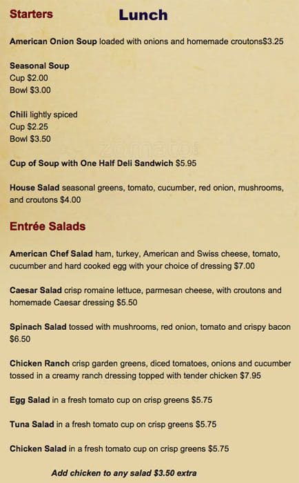 Menu at Bullard's American Cafe, Warminster