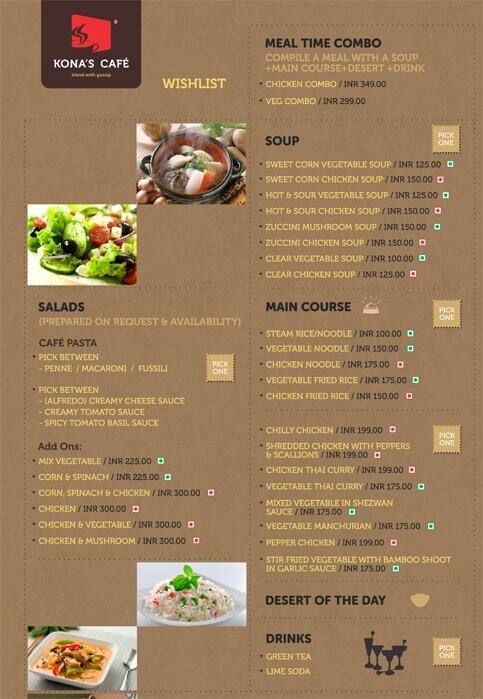 Menu at Kona's Café, Bengaluru