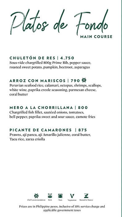 Menu at Samba Shangri-La Fort restaurant, Taguig