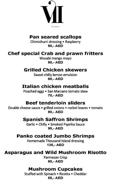 Menu at VII Terrace Bar and Lounge - Conrad Dubai, Dubai