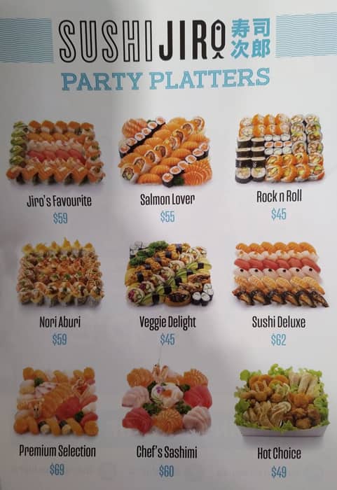 Menu at Sushi Jiro restaurant, Malvern East, FB182/1341 Dandenong Rd
