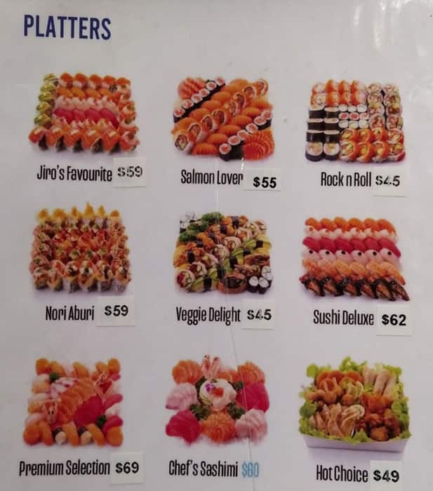 Menu at Sushi Jiro restaurant, Malvern East, FB182/1341 Dandenong Rd