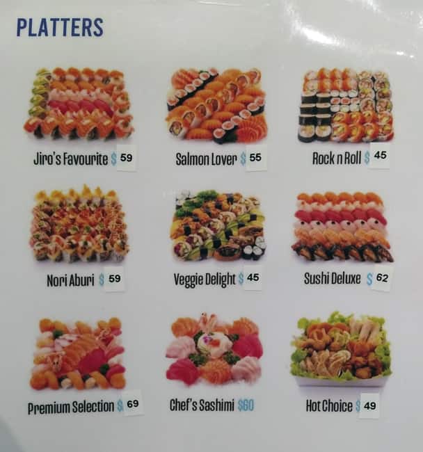 Menu at Sushi Jiro restaurant, Malvern East, FB182/1341 Dandenong Rd