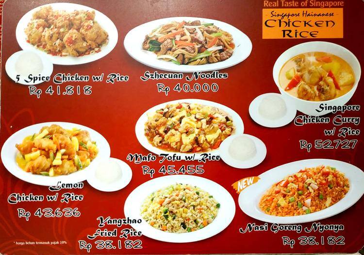 Menu at Singapore Hainanese Chicken Rice restaurant, West Jakarta, Neo SOHO