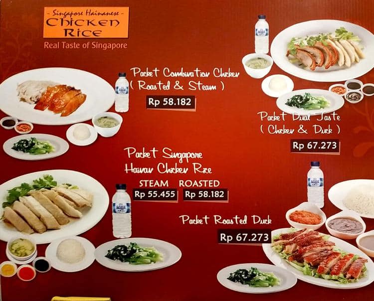 Menu at Singapore Hainanese Chicken Rice restaurant, West Jakarta, Neo SOHO