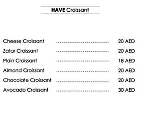 Menu of HAVE, Al Safa, Dubai