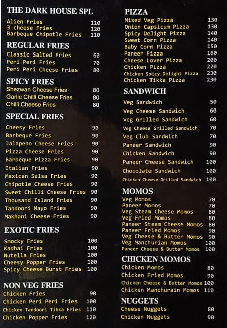 Menu of The Dark House, Bhosari, Pune