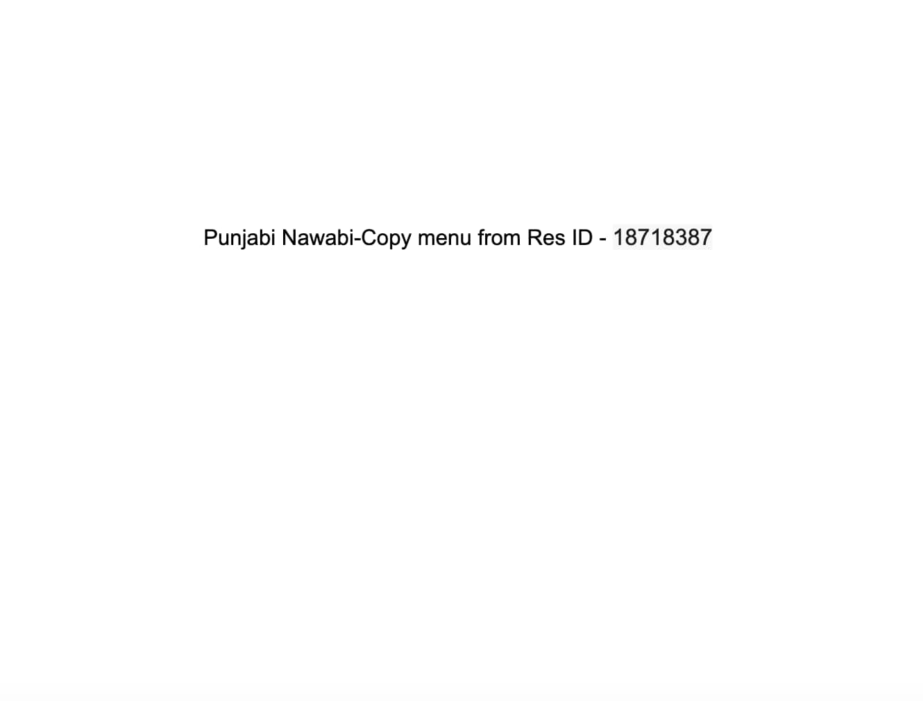 Menu of Punjabi Nawabi, Whitefield, Bangalore