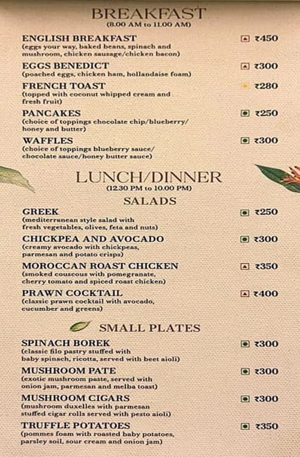Menu of Kaai, Padubidri, Mangalore