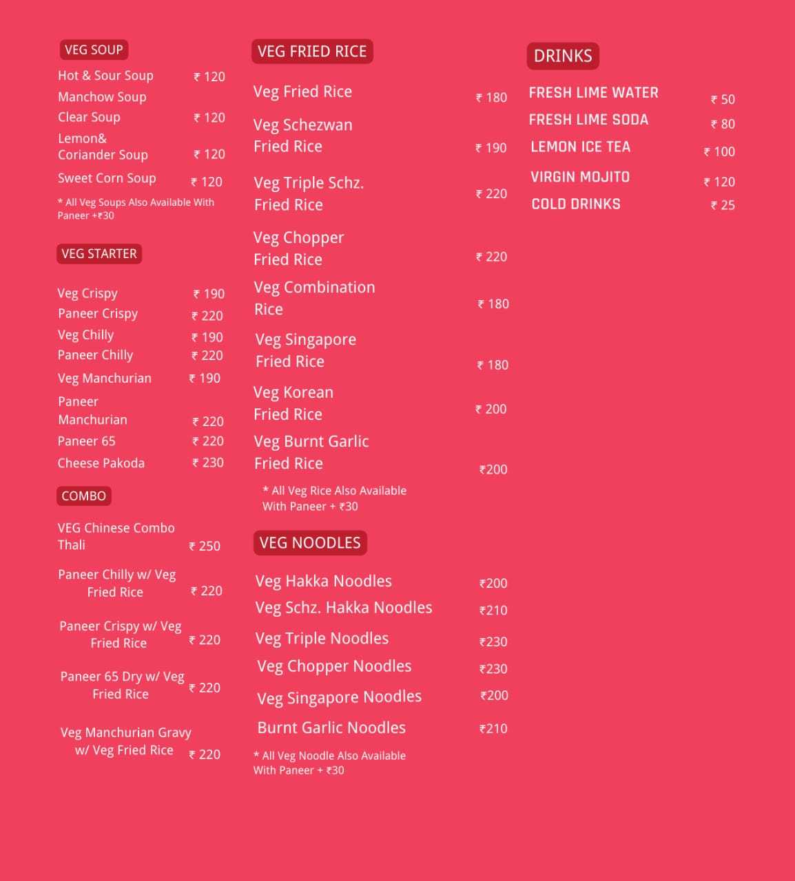Menu of Sichuan Panda, Bandra Kurla Complex, Mumbai
