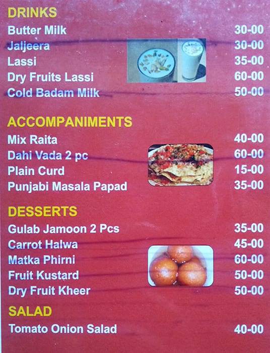 Menu at Apna Punjab, Bengaluru, 6th Main Road