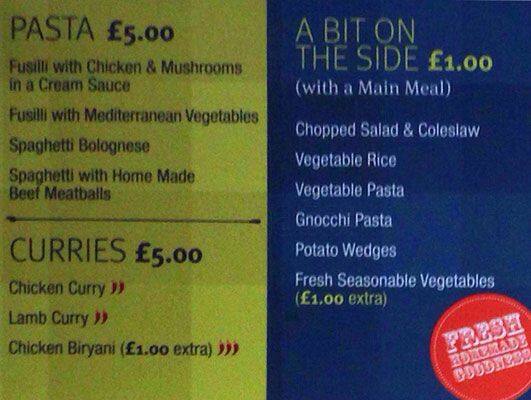 Menu at Bene Bene fast food, London, Cabot Square