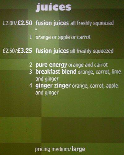 Menu at Bene Bene fast food, London, Cabot Square