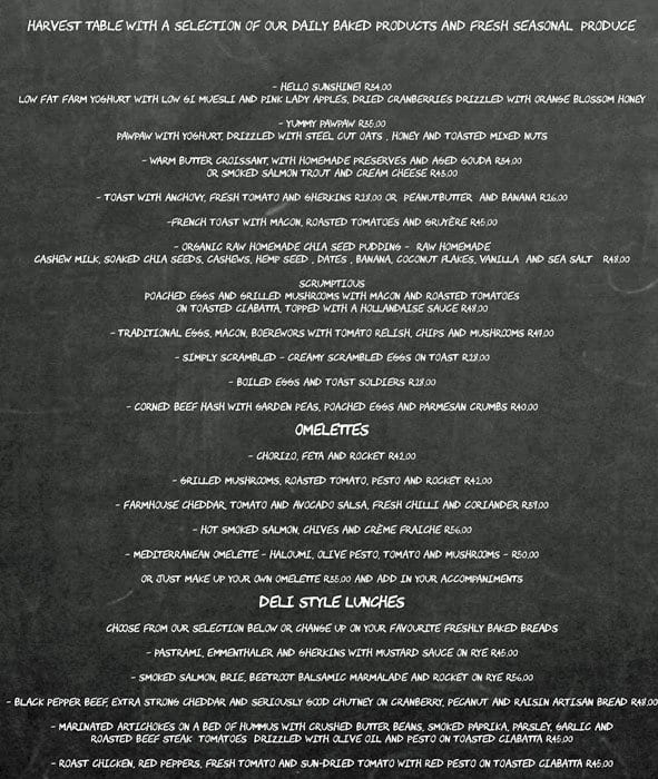 Menu at Coffee on the square CTICC cafe, Cape Town