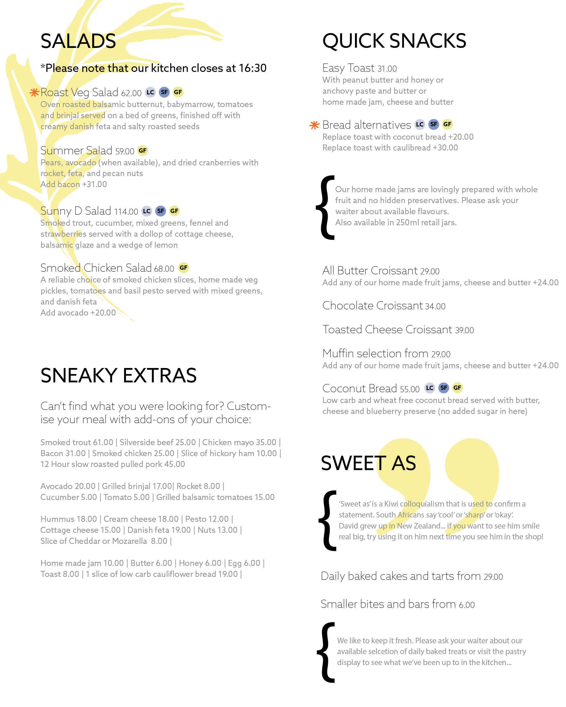 Menu at Grounded cafe, Pretoria