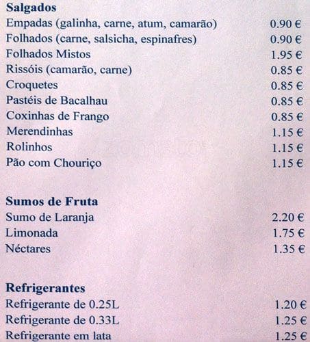 Menu em Pastelaria Ritz cafeteria, Lisboa, Rua Rodrigo da Fonseca 129