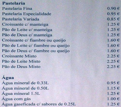 Menu em Pastelaria Ritz cafeteria, Lisboa, Rua Rodrigo da Fonseca 129