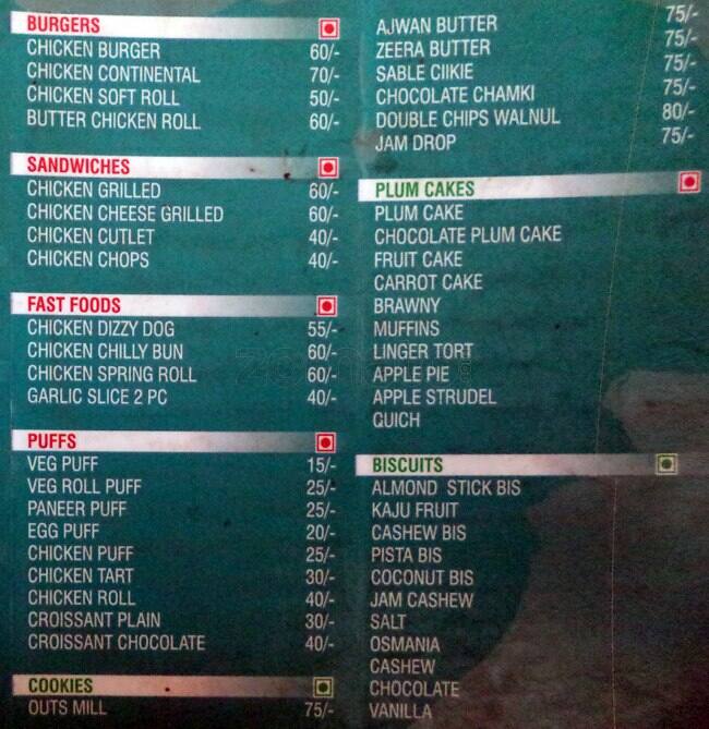 Menu at Modern Pastry Shop, Hyderabad