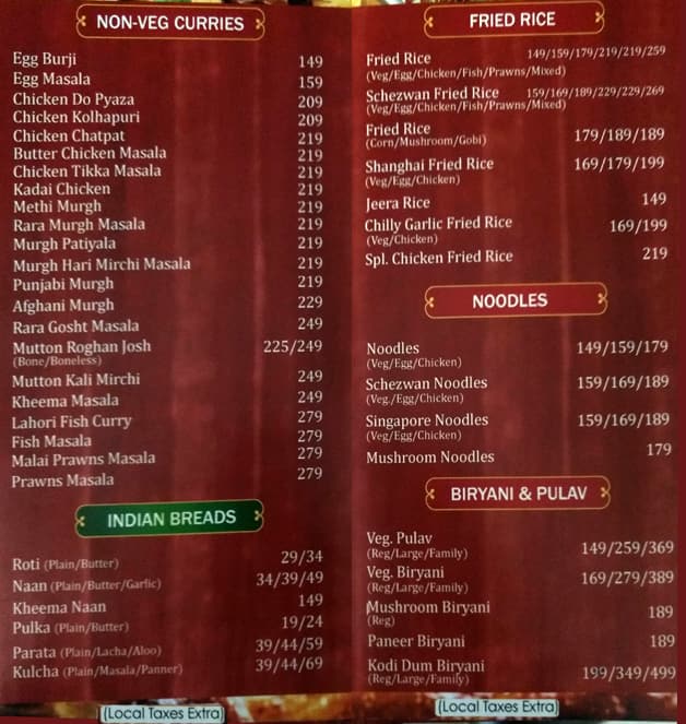 Menu at Krishna's Kitchen, Hyderabad