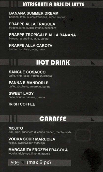 Menu da G Lounge pub & bar, Milano