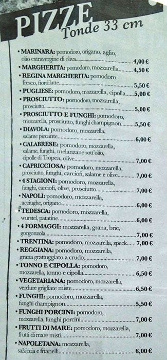 Menu at La Vera Pizza Italiana pizzeria, Milan