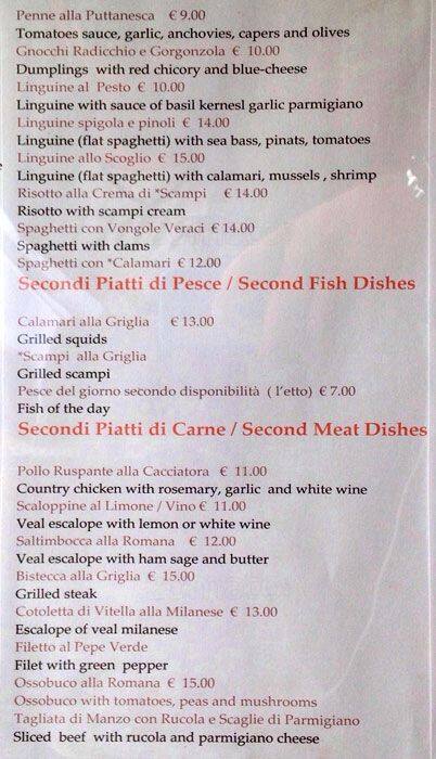 Menu da Trattoria all'Aracoeli del 1899, Roma