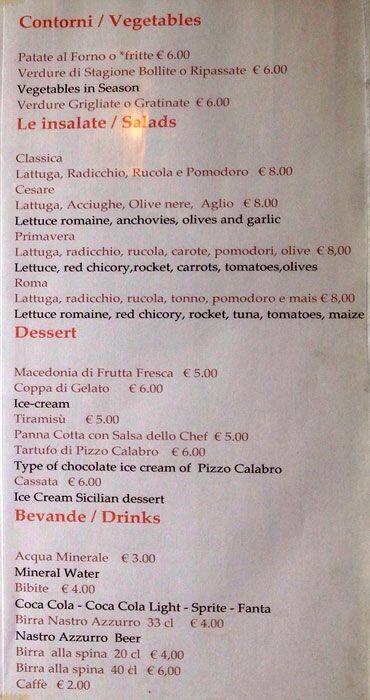 Menu da Trattoria all'Aracoeli del 1899, Roma