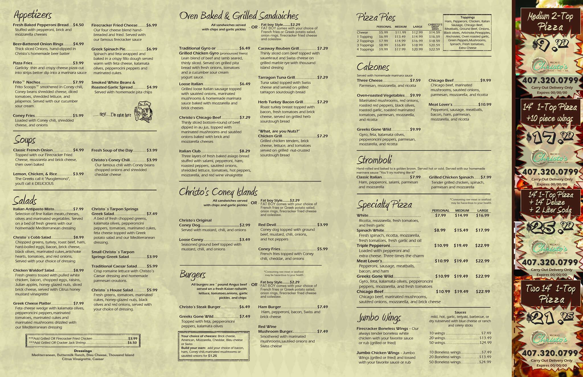 Menu at The Original Christo's pizzeria, Sanford