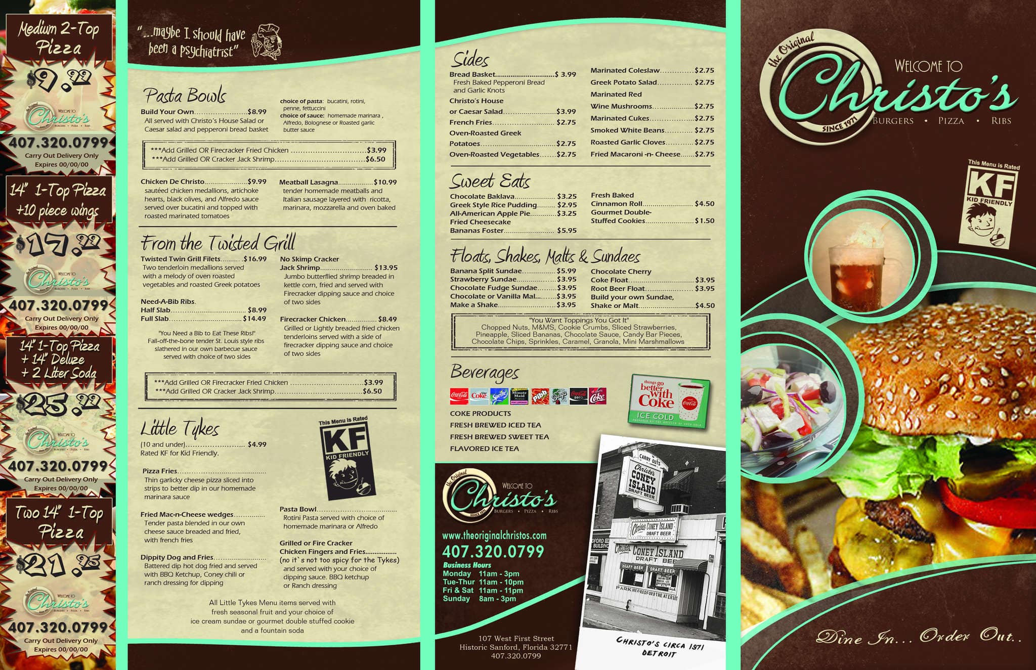 Menu at The Original Christo's pizzeria, Sanford