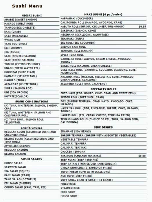 Menu at Kabuto Japanese Steak House restaurant, Charlotte, E W.T ...