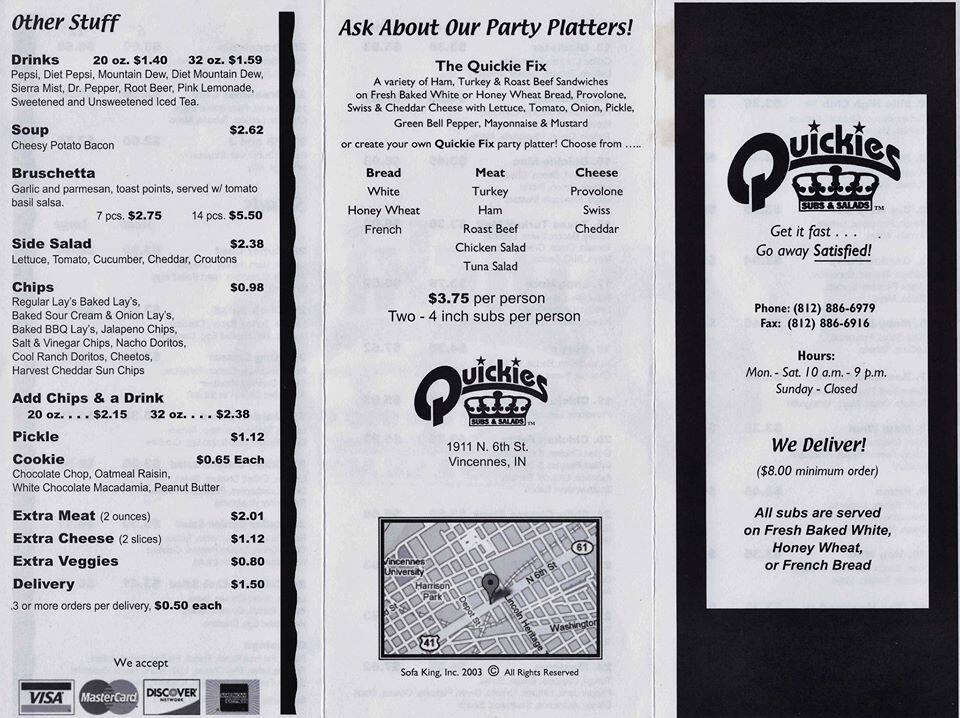 Menu at Quickies fast food, Vincennes