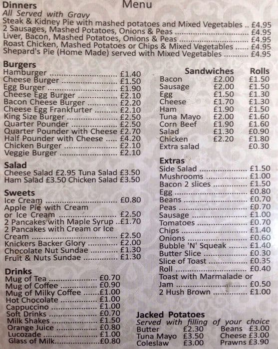 Menu at Common Cafe and Grill Restaurant, London, 13 Greyhound Ln